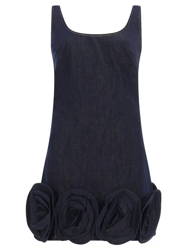SELF-PORTRAIT Denim 3d Flower Mini Dress - Blue