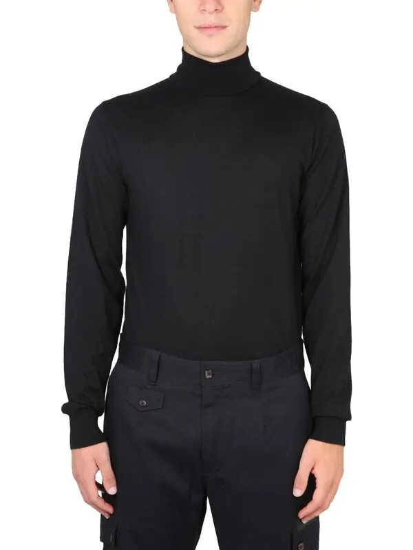 Dolce & Gabbana High Neck Fine Knit Wool Sweater - Black