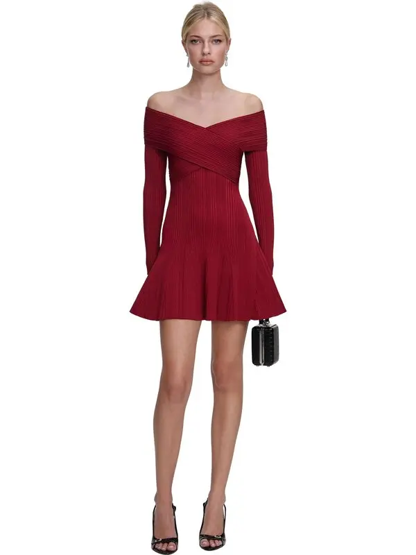 SELF-PORTRAIT Off-the-shoulder Gathered Mini Dress - Red