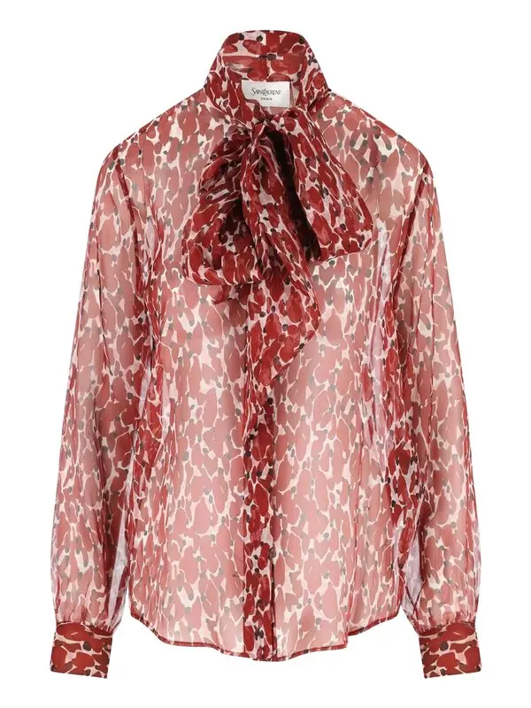 Saint Laurent Abstract Print Silk Blouse - Red