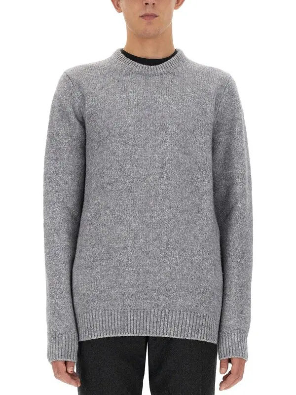 Dolce & Gabbana Crew Neck Knit Sweater With Logo Plaque - Grey