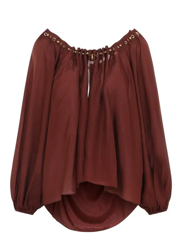 Zimmermann Gathered Silk Blouse - Red