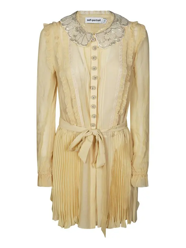 SELF-PORTRAIT Mini Long Sleeve Suit With Flared Skirt - Giallo
