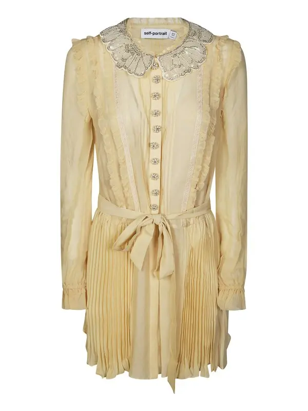 SELF-PORTRAIT Mini Long Sleeve Suit With Flared Skirt - Giallo