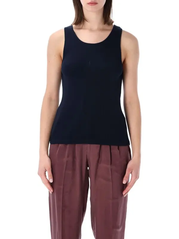 Saint Laurent Cassandre Ribbed Cotton Jersey Tank Top - Blue