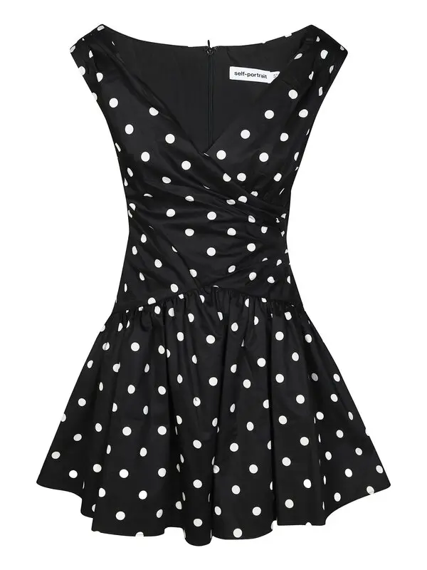 SELF-PORTRAIT Polka Dot Crepe Mini Dress - Nero