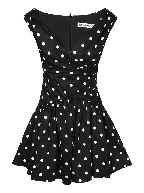 SELF-PORTRAIT Polka Dot Crepe Mini Dress - Nero
