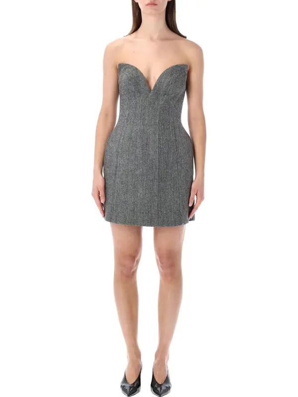 SELF-PORTRAIT Elegant Herringbone Wool Mini Dress - Herringbone Grey