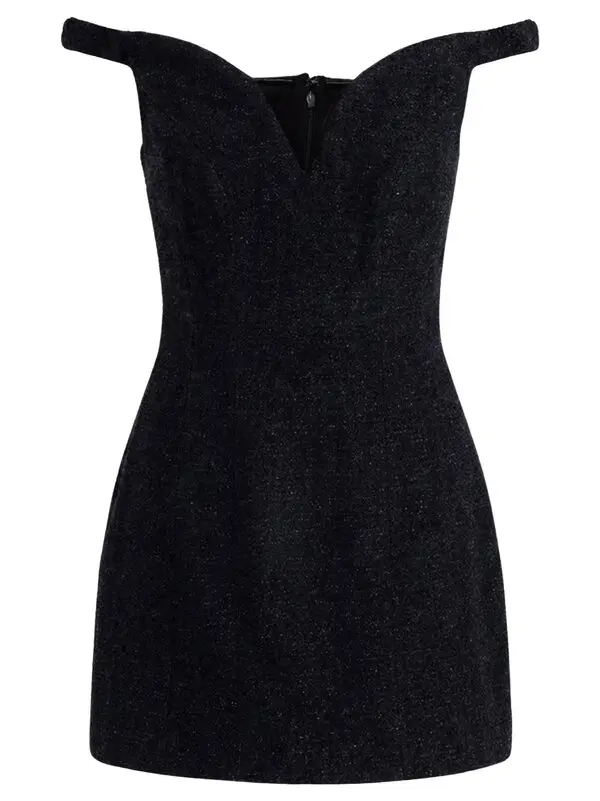 SELF-PORTRAIT Boucle Contrast Collar Mini Dress - Black