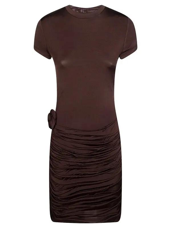 ROTATE BY BIRGER CHRISTENSEN Ruched Knit Dress With Draped Detailing - Marrone