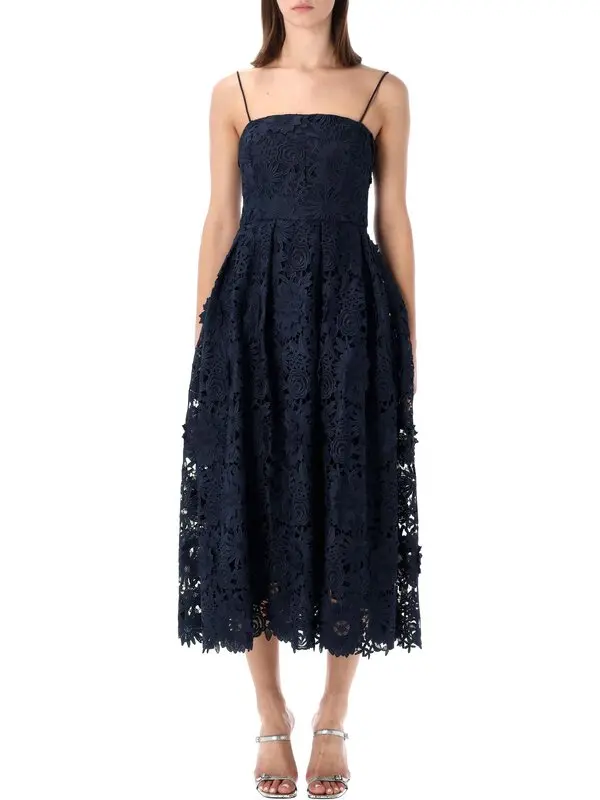 ROTATE BY BIRGER CHRISTENSEN 3d Lace Flared Midi Dress - Blue
