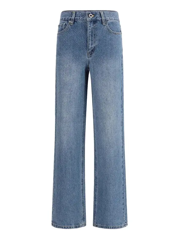 SELF-PORTRAIT High-rise Textured Straight-leg Jeans - Blue