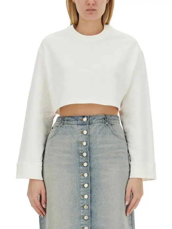 COURREGES Cropped Cotton Sweatshirt - White