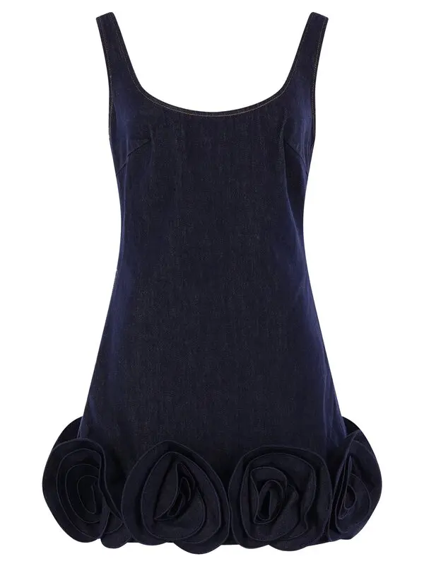 SELF-PORTRAIT Mini Dress With Rose Detailing - Blue