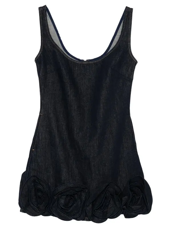 SELF-PORTRAIT Mini Dress With 3d Floral Hem - Blu
