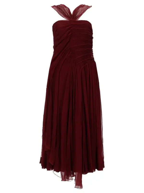 N°21 Silk Gathered Midi Dress - Red