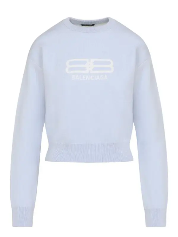 Balenciaga Cropped Wool Blend Pullover - Blue