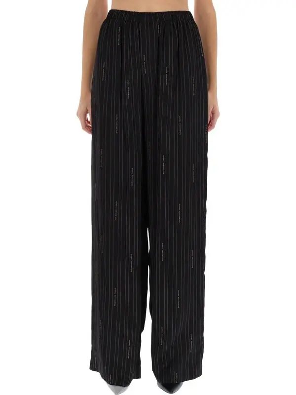 Balenciaga Viscose Wide Leg Trousers - Black