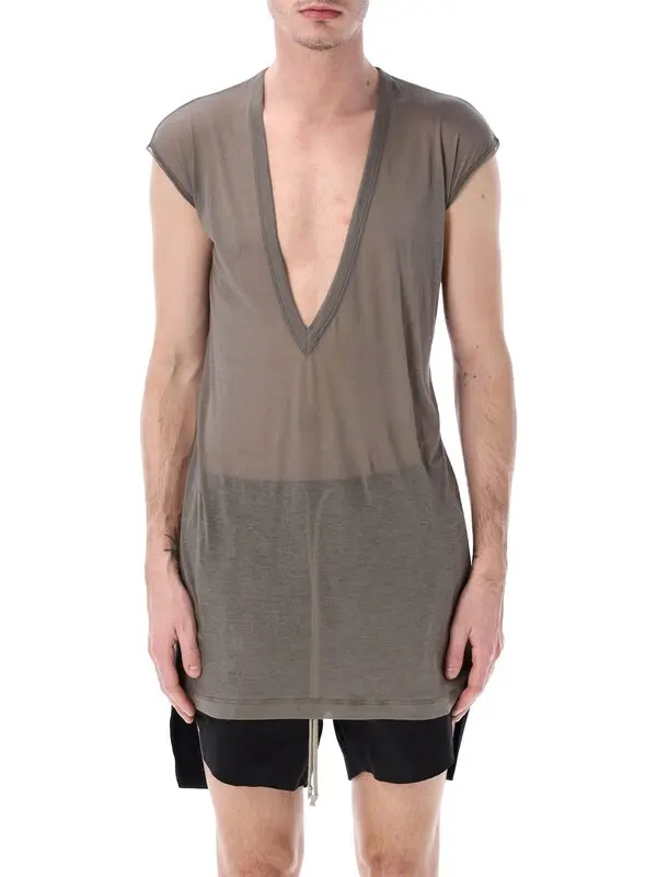Rick Owens Relaxed Fit Deep V Cotton T-shirt Size - Dust