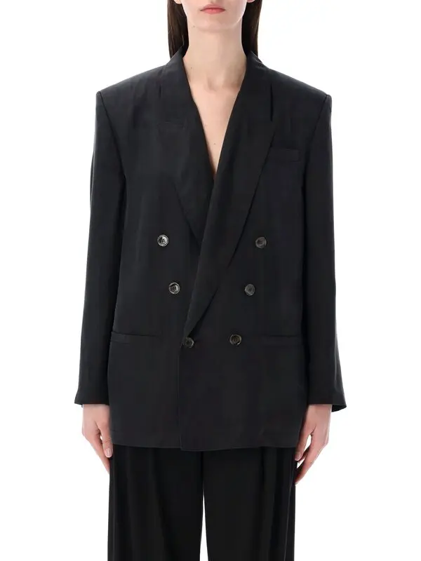 Saint Laurent Double-breasted Jacket In Silk Habotai - Black