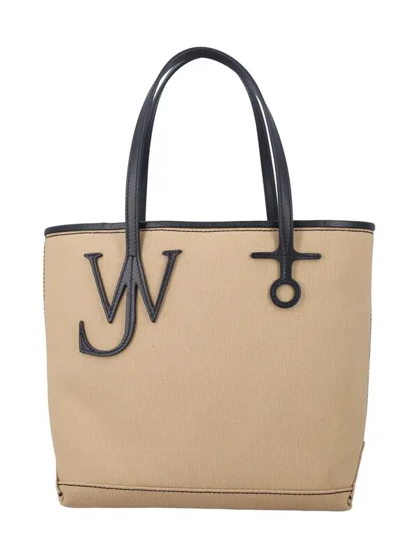 JW Anderson Logo Embroidered Canvas Tote Bag - Beige