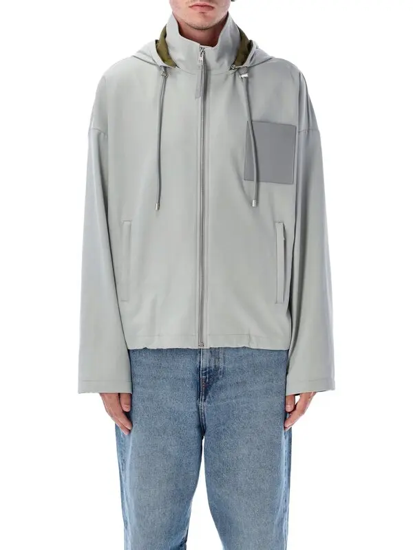 Loewe Hooded Cotton Jacket With Leather Detail - Grey