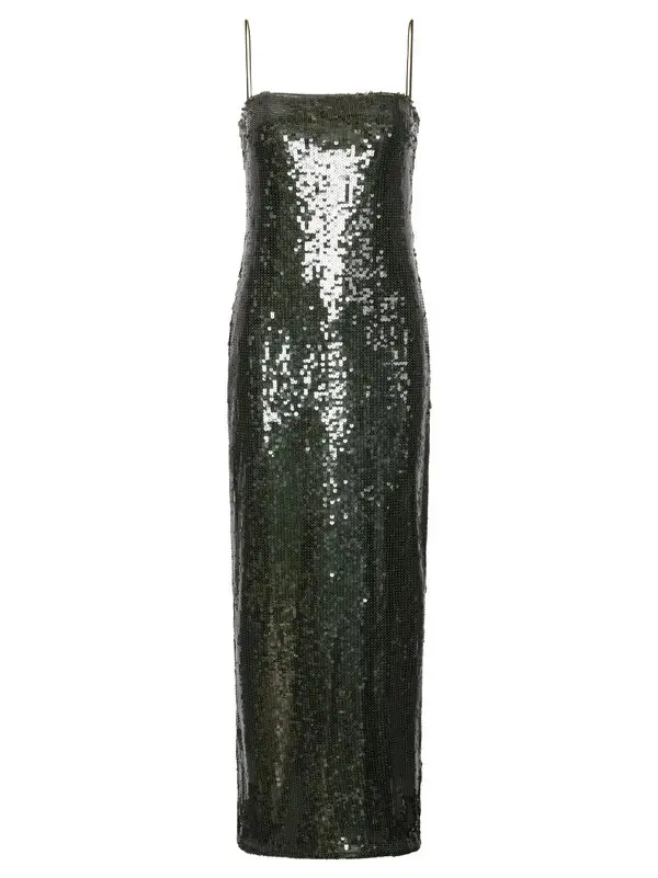 ROTATE BY BIRGER CHRISTENSEN Maxi Spaghetti Strap Dress With Square Neck - Verde