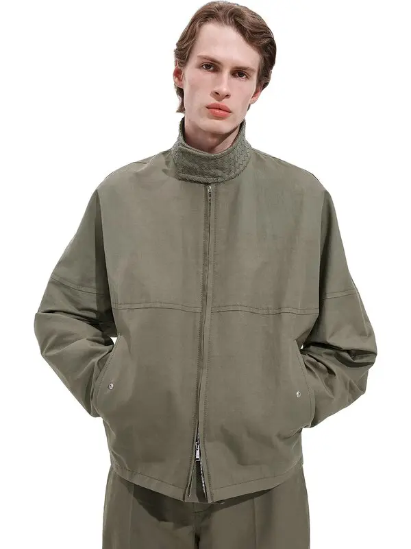 Bottega Veneta Intrecciato Leather Zip Jacket - Verde