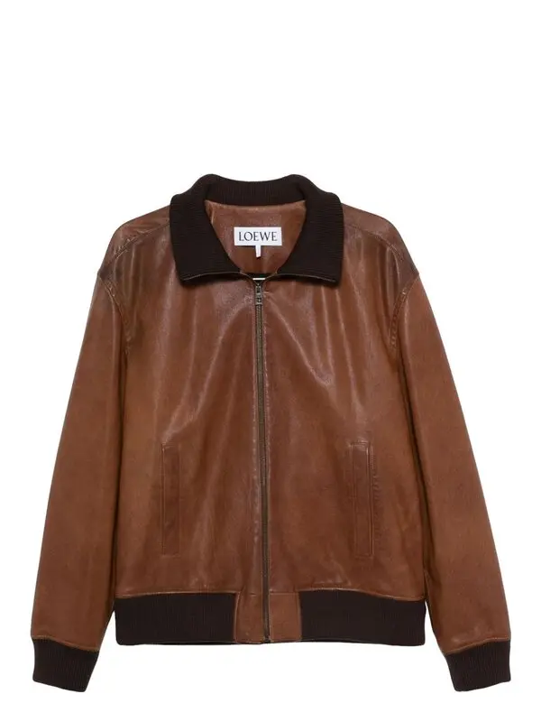 Loewe Leather Zip-up Bomber Jacket - Brown