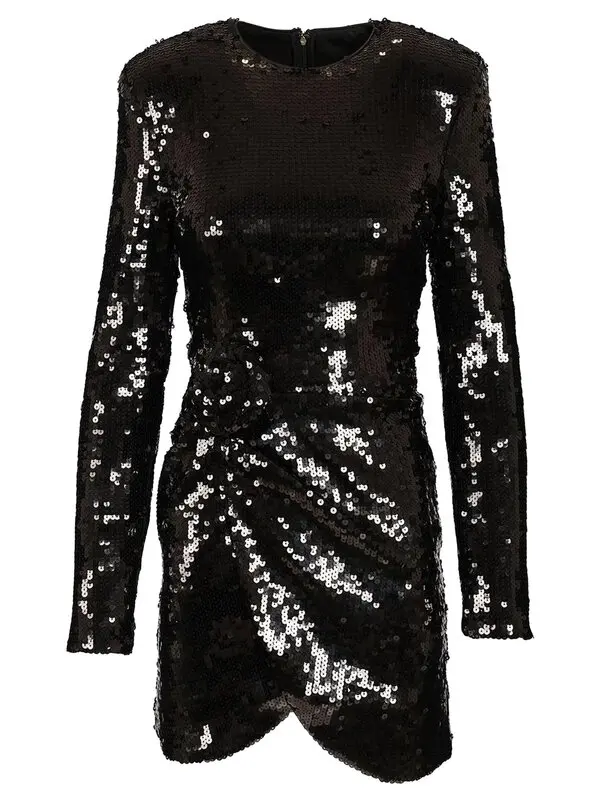 ROTATE BY BIRGER CHRISTENSEN Sequined Long Sleeve Mini Dress - Nero
