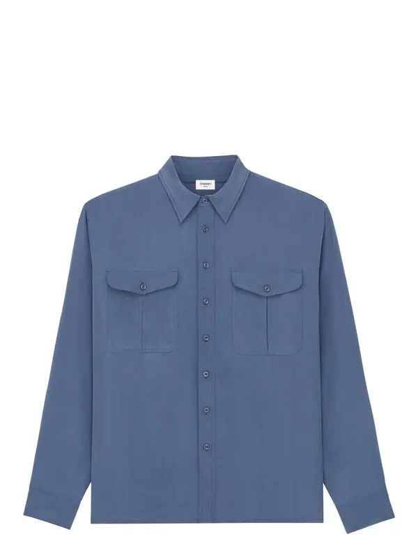 Saint Laurent Long Sleeve Button-up Shirt With Classic Collar For - Navy