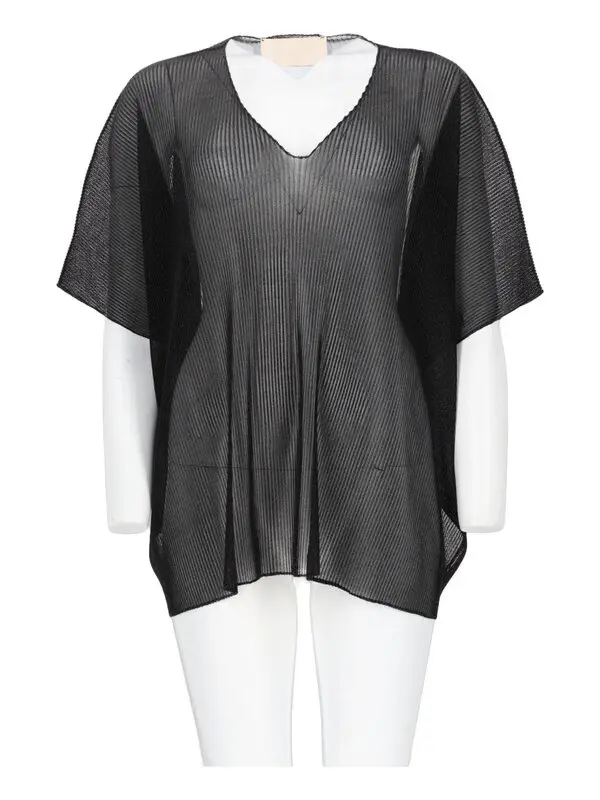 CIRCUS HOTEL Pleated V-neck Pullover Sweater - Black