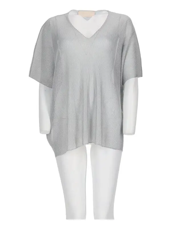 CIRCUS HOTEL V-neck Knit Pullover With Short Sleeves - Silver