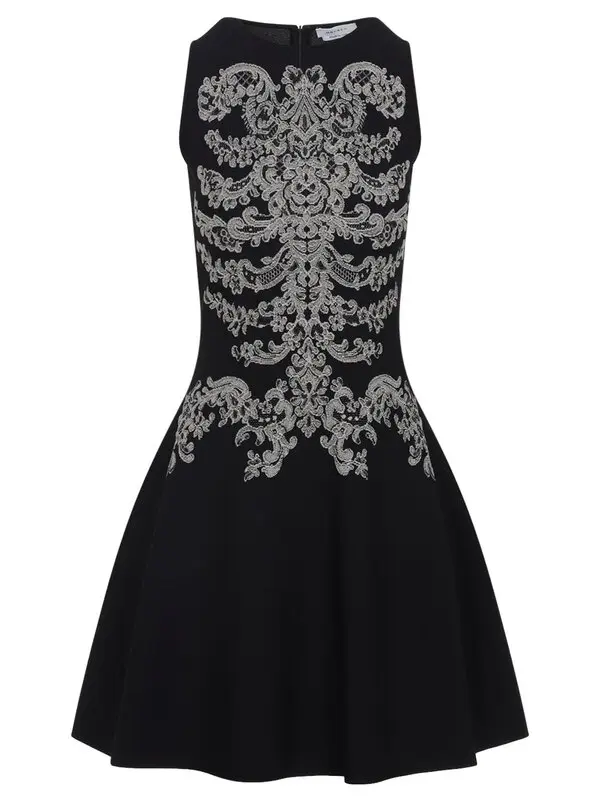 Alexander McQueen Lace Ribcage Jacquard Mini Dress - Black