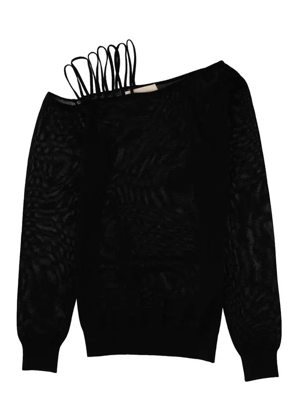 CIRCUS HOTEL Asymmetrical Strap-detail Knit Top - Black