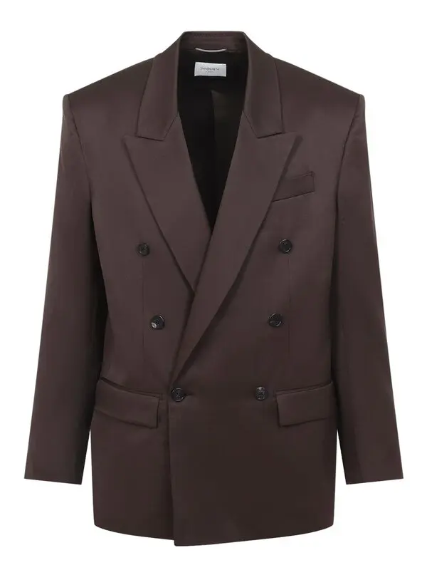 Saint Laurent Double-breasted Silk Jacket - Brown
