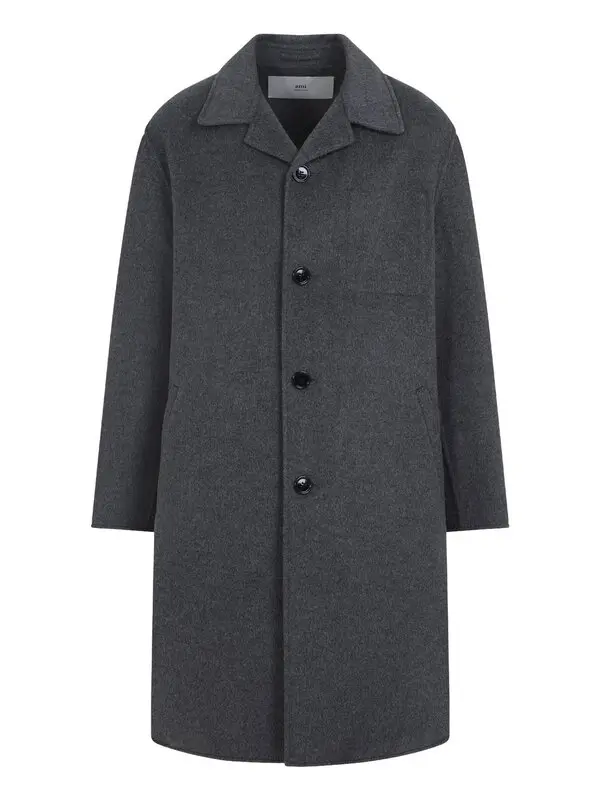 AMI Paris Heart Embroidered Wool Coat - Grey