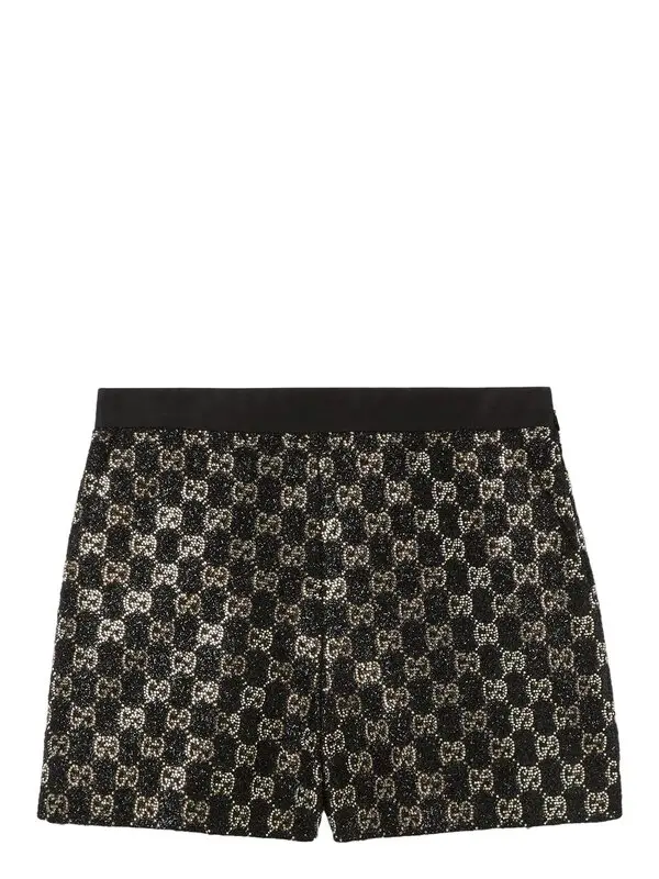 Gucci Mini Lightweight Tweed Shorts With Gg Crystal Embroidery - Nero