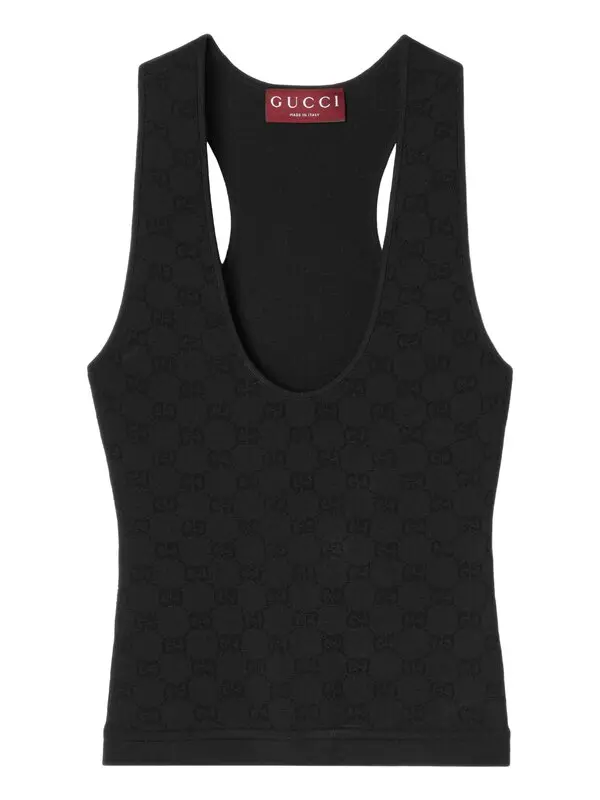 Gucci Sleeveless Gg Jacquard Scoop Neck Top - Black