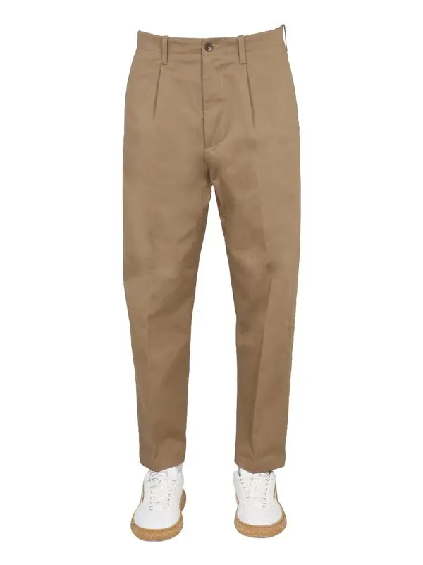 Etro Cotton Twill Pleated Trousers - Beige