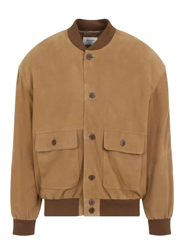 Saint Laurent Suede Bomber Jacket - Brown