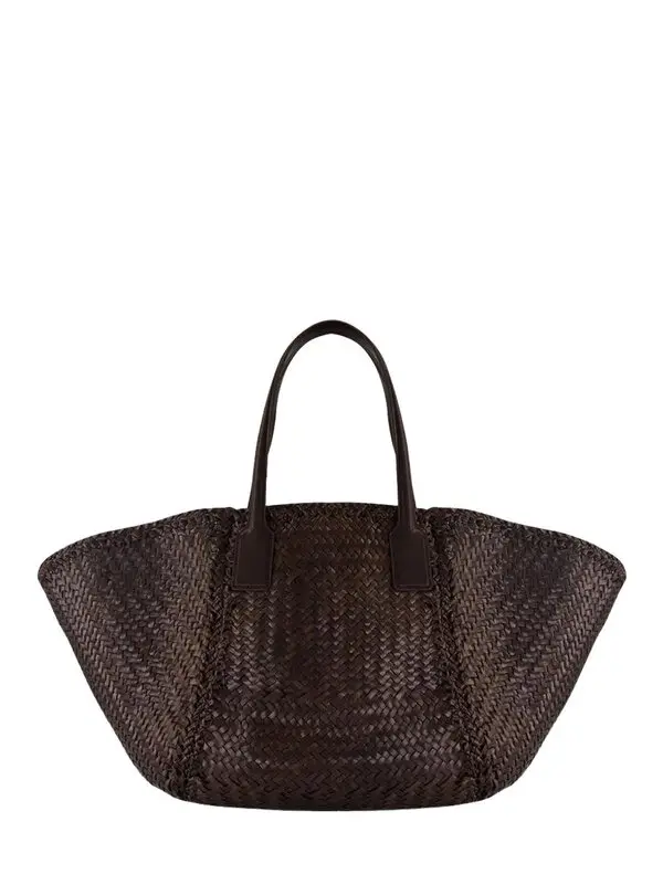 Dragon Diffusion Woven Leather Tote Bag With Fixed Handles - Marrone