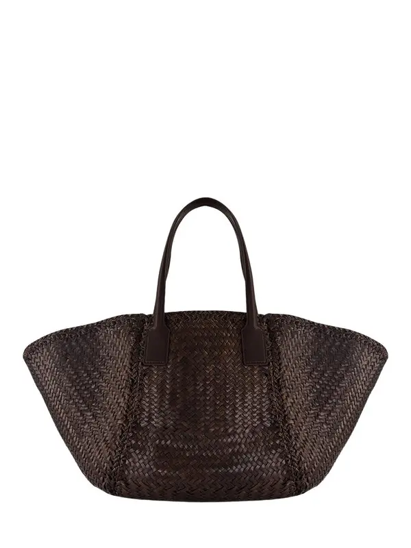 Dragon Diffusion Woven Leather Tote With St. Christopher Medallion - Marrone