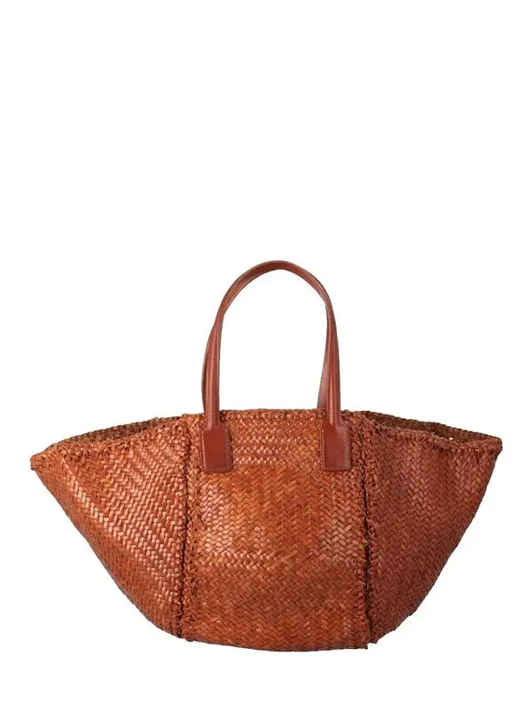 Dragon Diffusion Woven Leather Tote Bag With St. Christopher Medallion - Marrone