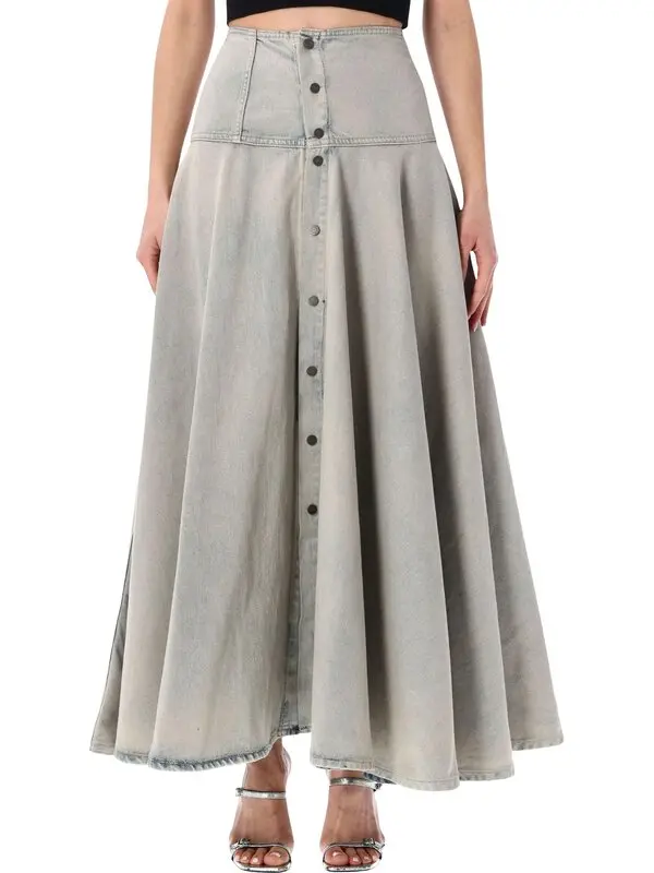 HAIKURE High-waist A-line Denim Maxi Skirt - Light Space