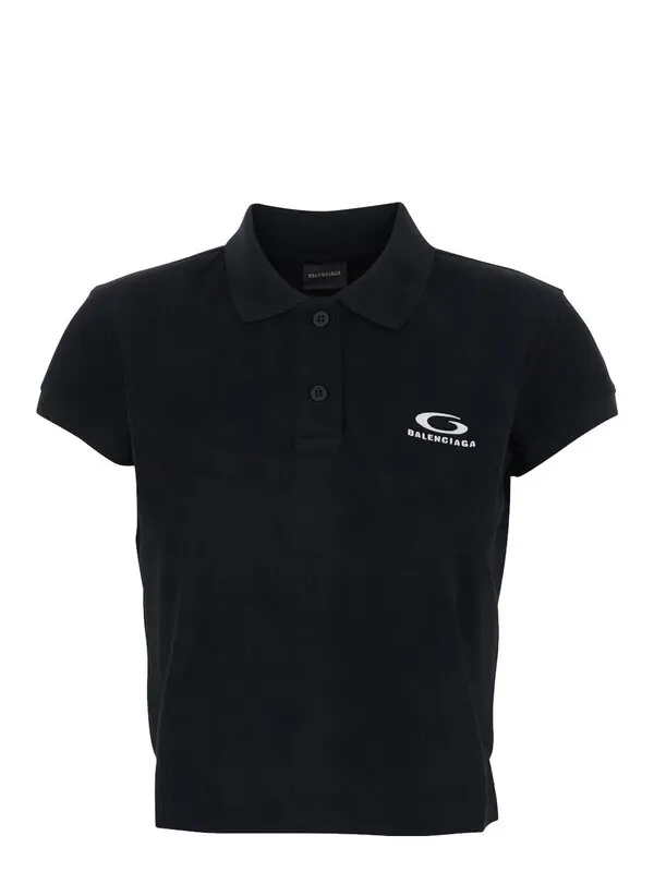 Balenciaga Cotton Polo Shirt With Button Fastening Short Sleeve - Black