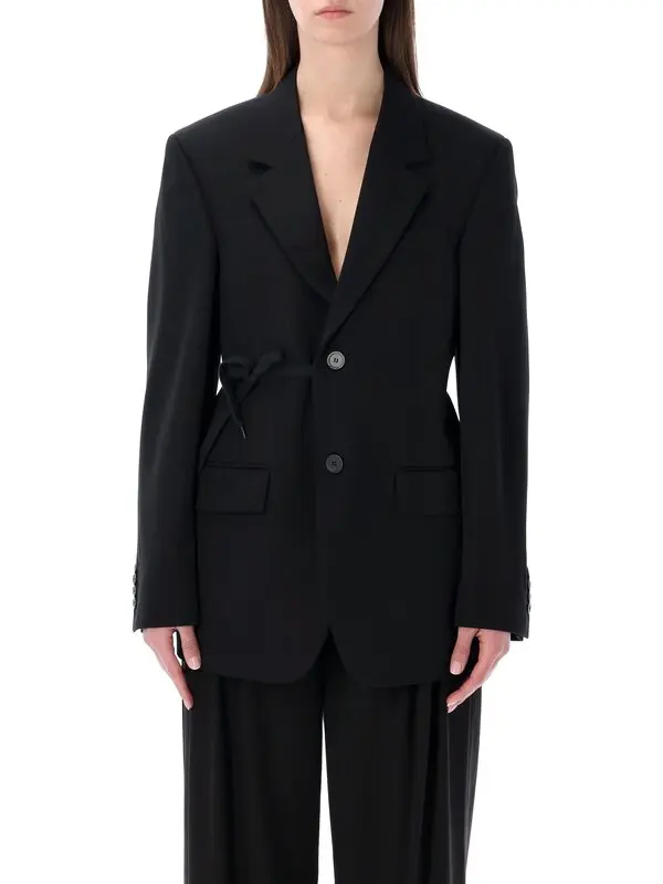Balenciaga Wrap Tailored Blazer With Knotted Drawstring - Black