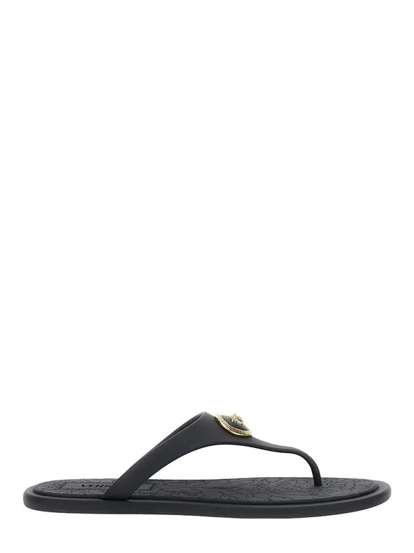 Versace Rubber Medusa Hardware Thong Sandals - Black