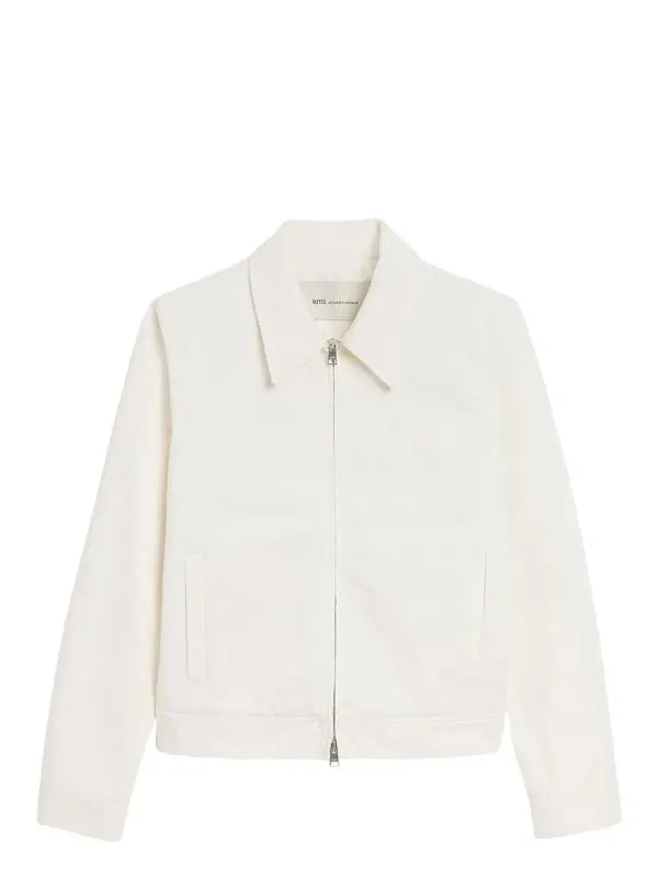 AMI Paris Cotton Tonal De Coeur Zipped Jacket - Blanccreme