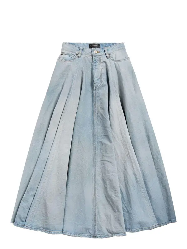 Balenciaga Distressed Denim Midi Skirt With Applique - Navy
